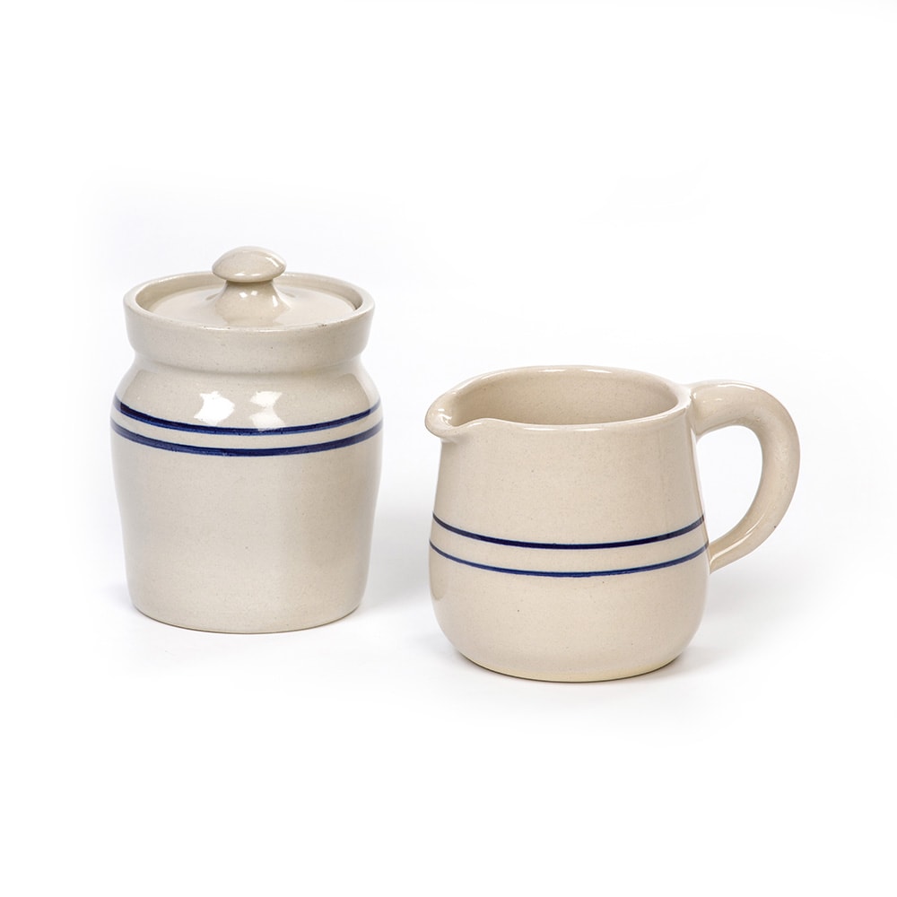 Heritage Blue Stripe Stoneware Sugar and Creamer Set | Lehman's